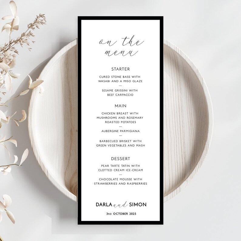 Elegant Wedding Menu With Black Border Template Monochrome Border ...