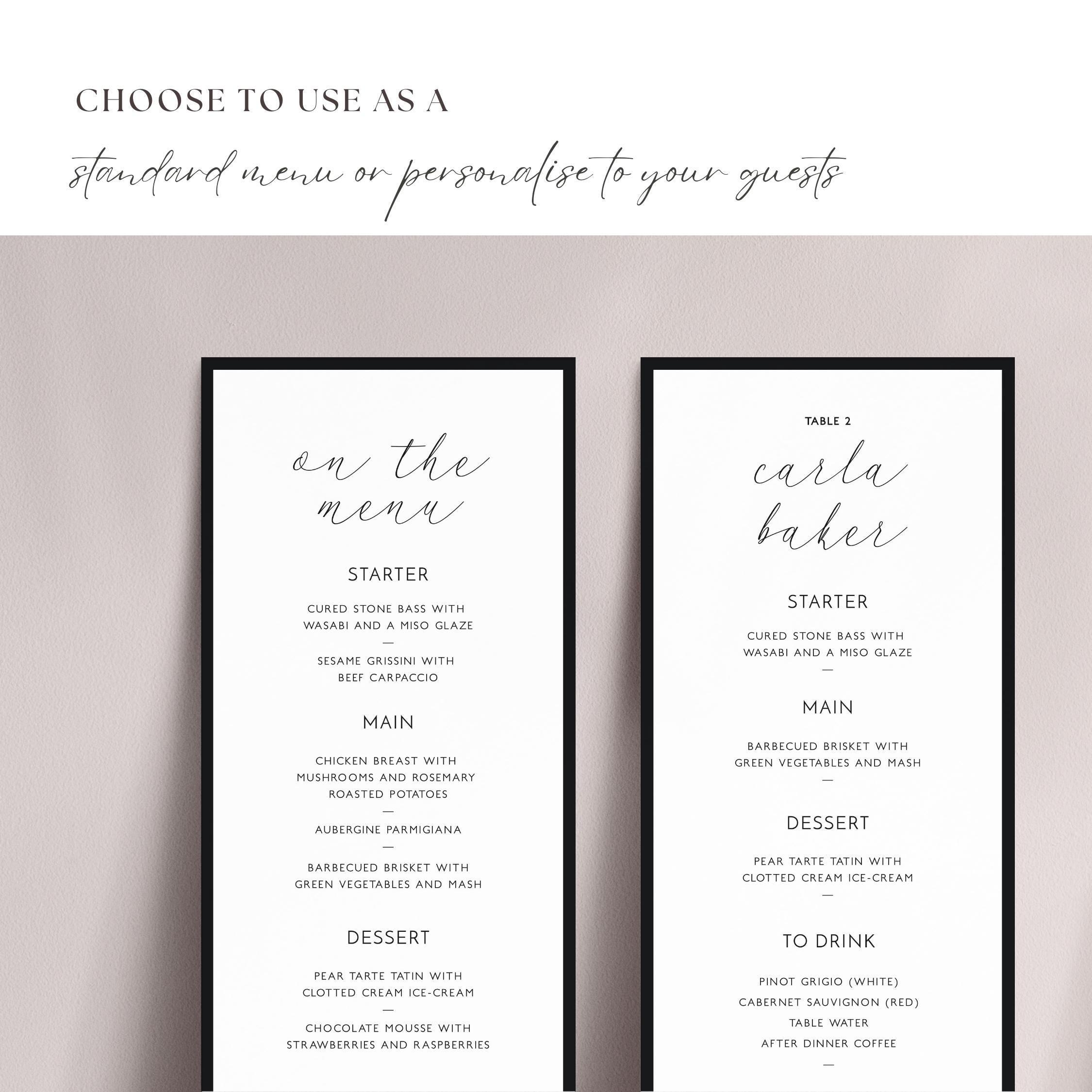 Elegant Wedding Menu With Black Border Template Monochrome Border ...