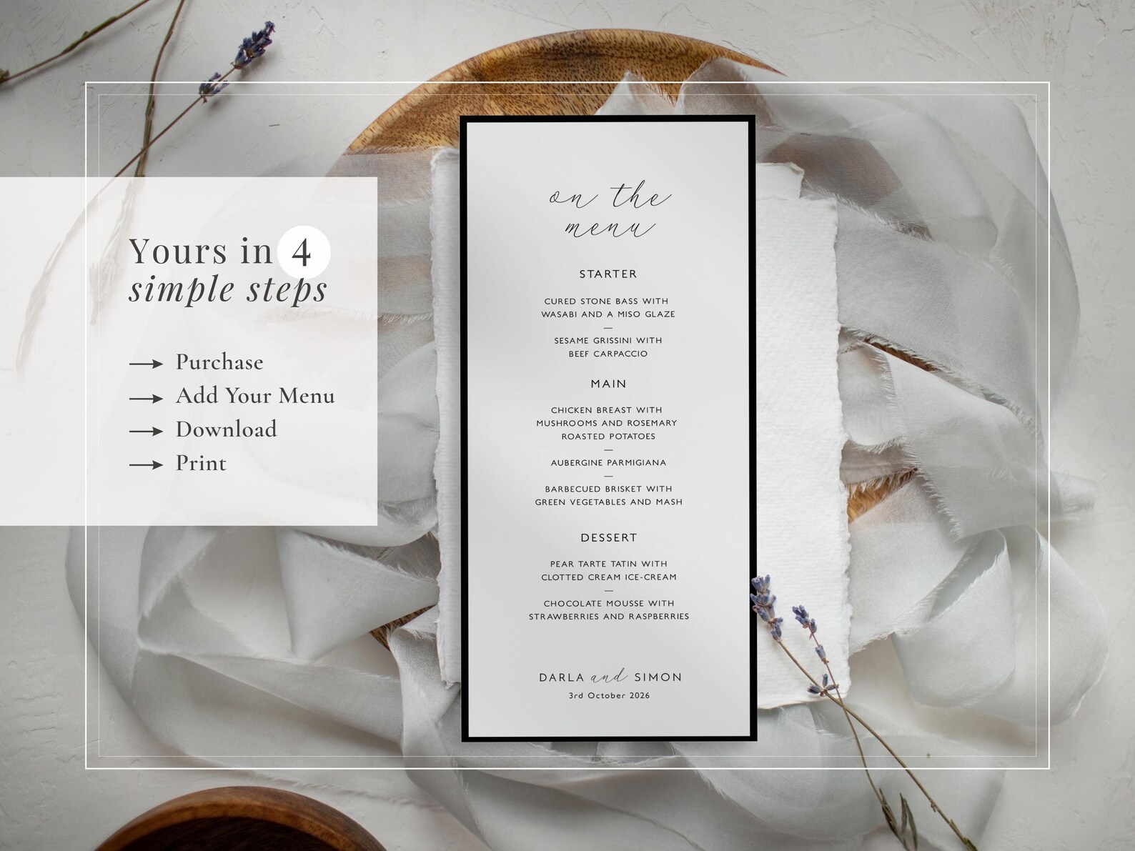 Black Border Wedding Menu Template - Elegant Modern Minimalist Wedding ...