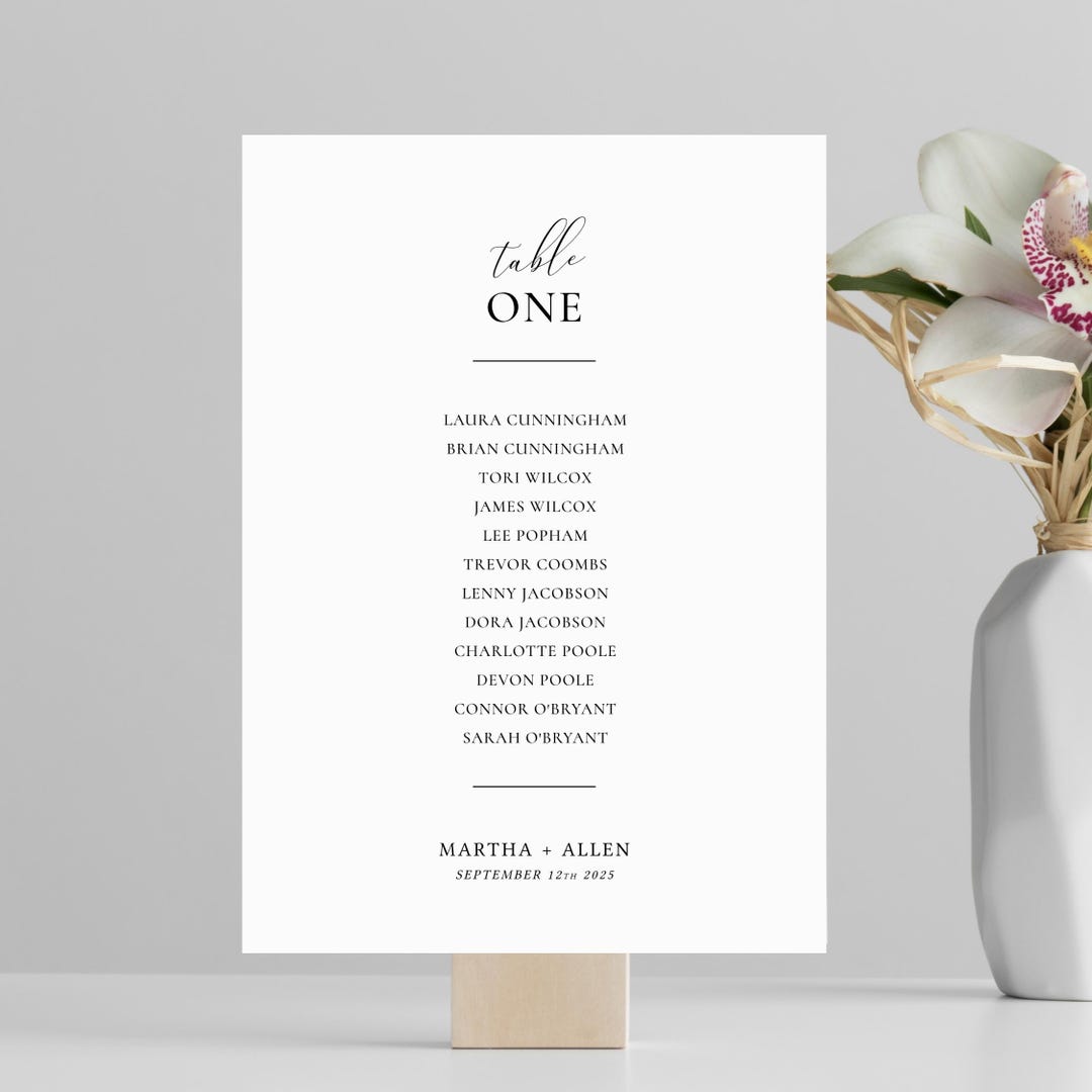 Essence Table Plan Numbers Template With Guest Names | Editable | 5x7 ...