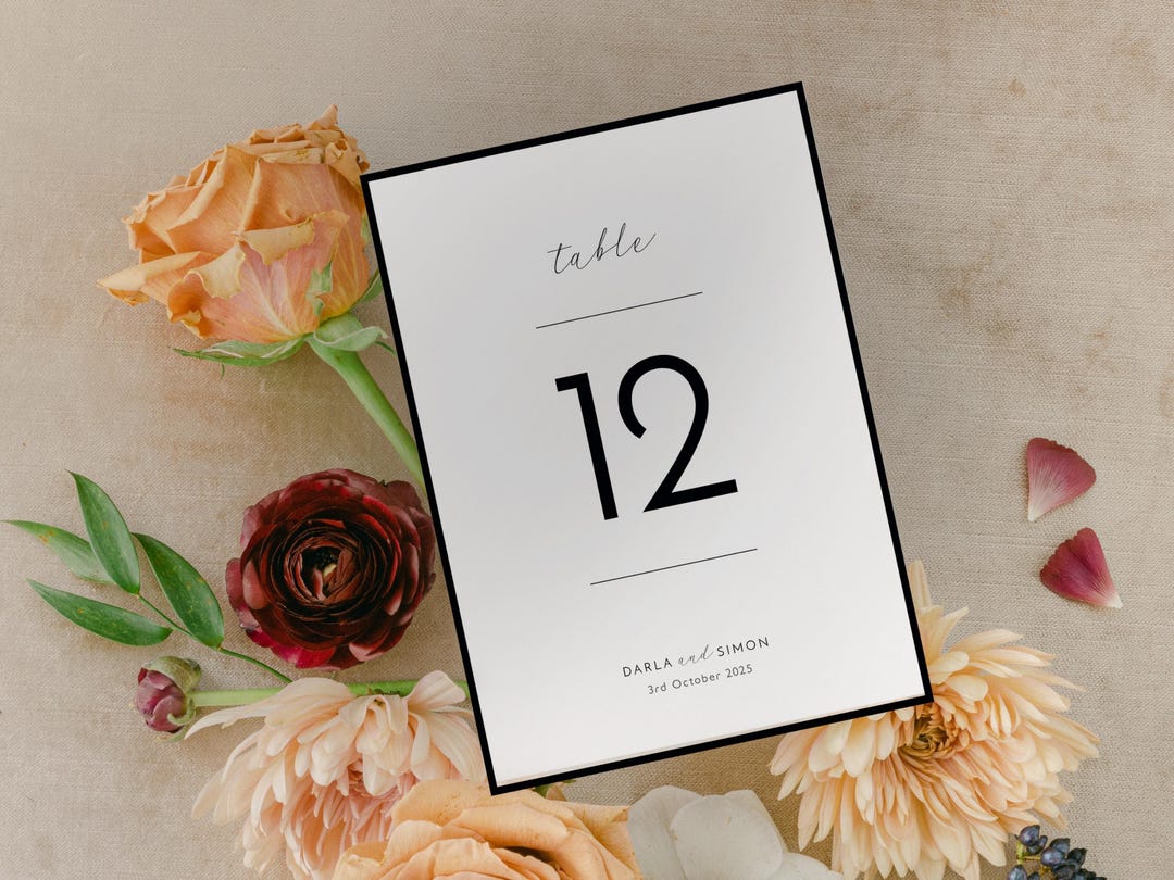 Modern Minimalist Table Numbers: Black Border Wedding Reception Decor ...
