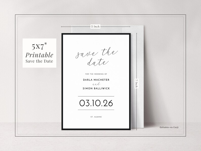 Black Border 5x7 Save the Date Template, Modern Minimalist Design ...