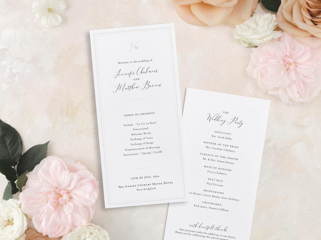 Elegant Tea-length Wedding Program Template, Editable Order of Ceremony & Wedding Party Card ...