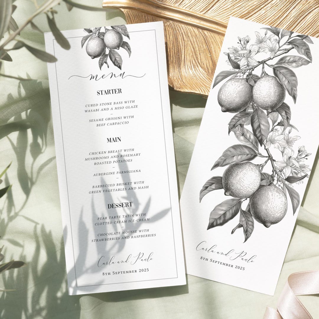 Citrus Lemon Wedding Menu Template Printable | Editable Tea-length ...