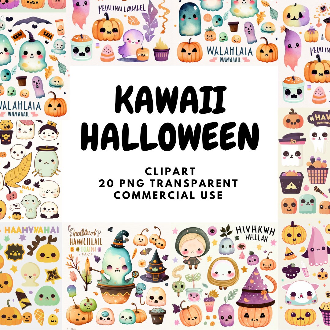 Kawaii Halloween Clipart, Pumpkin, Ghosts, Candy Corn, Cute Kawaii ...