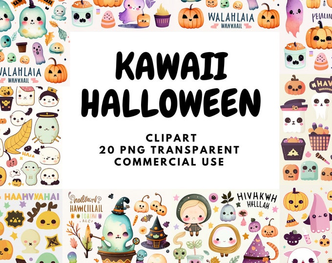 Kawaii Halloween Clipart Set. Cute Digital Clipart Bundle for Personal ...