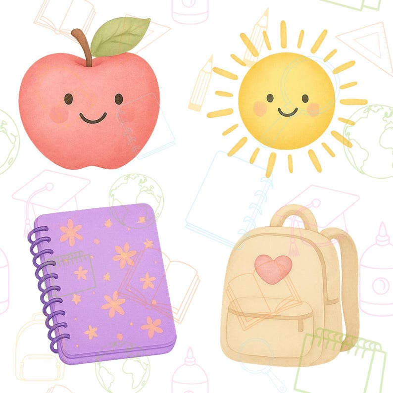 School PNG Back to School Printable Pastel School Supplies Clipart Cute ...