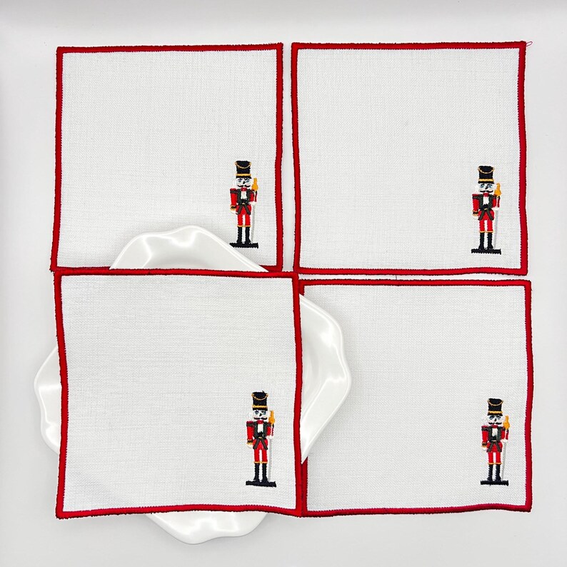 Embroidered Nutcracker Cocktail Napkins Set/4 – Christmas Gift, Holiday ...