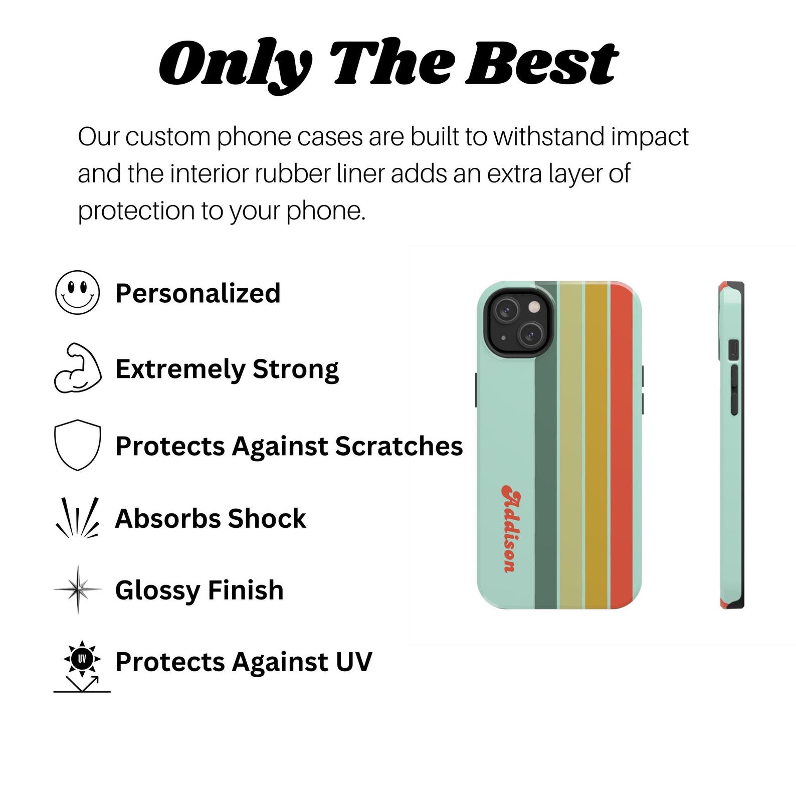 Personalized Retro Stripes Phone Case Custom Aesthetic Vintage Cover ...