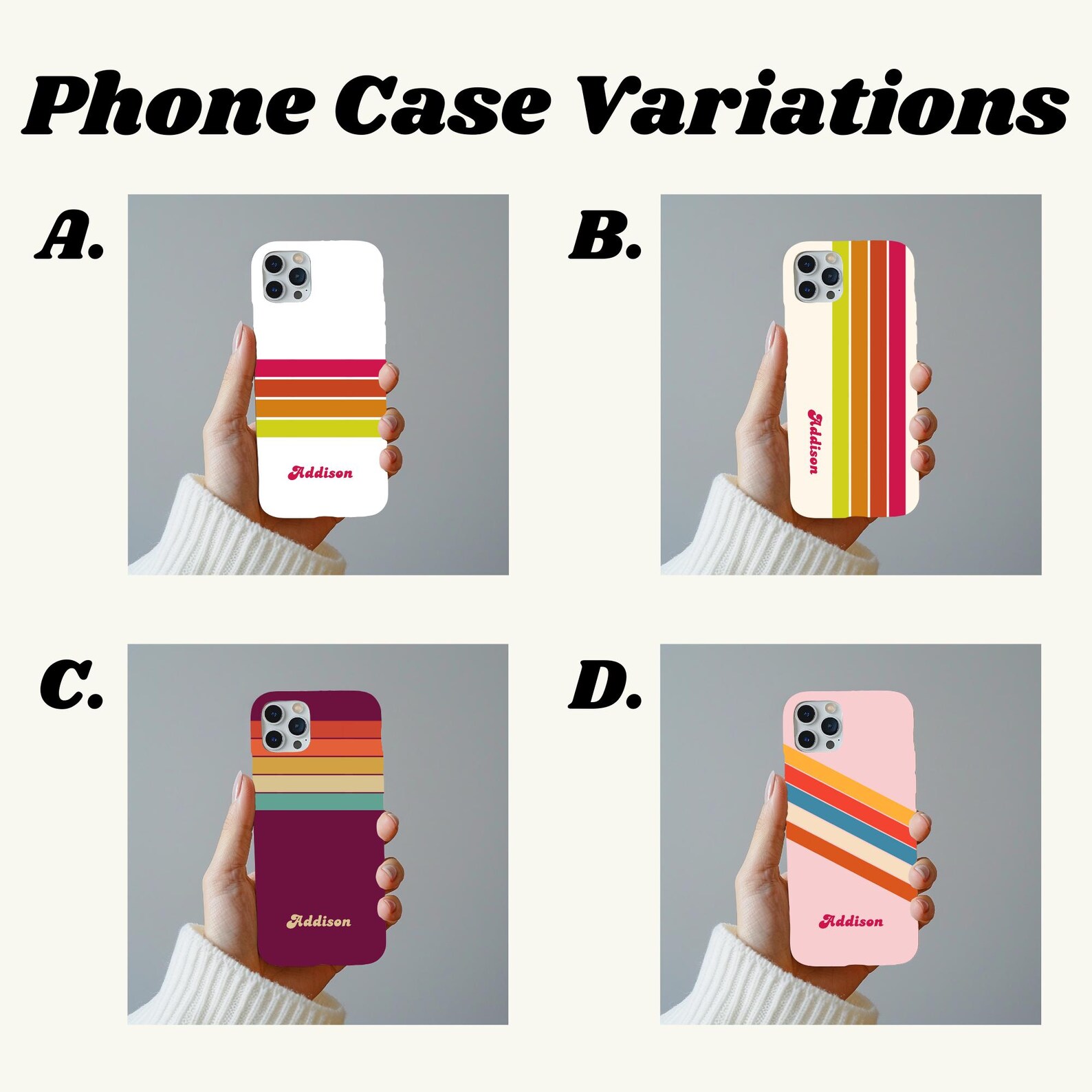 Personalized Retro Stripes Phone Case Custom Aesthetic Vintage Cover ...
