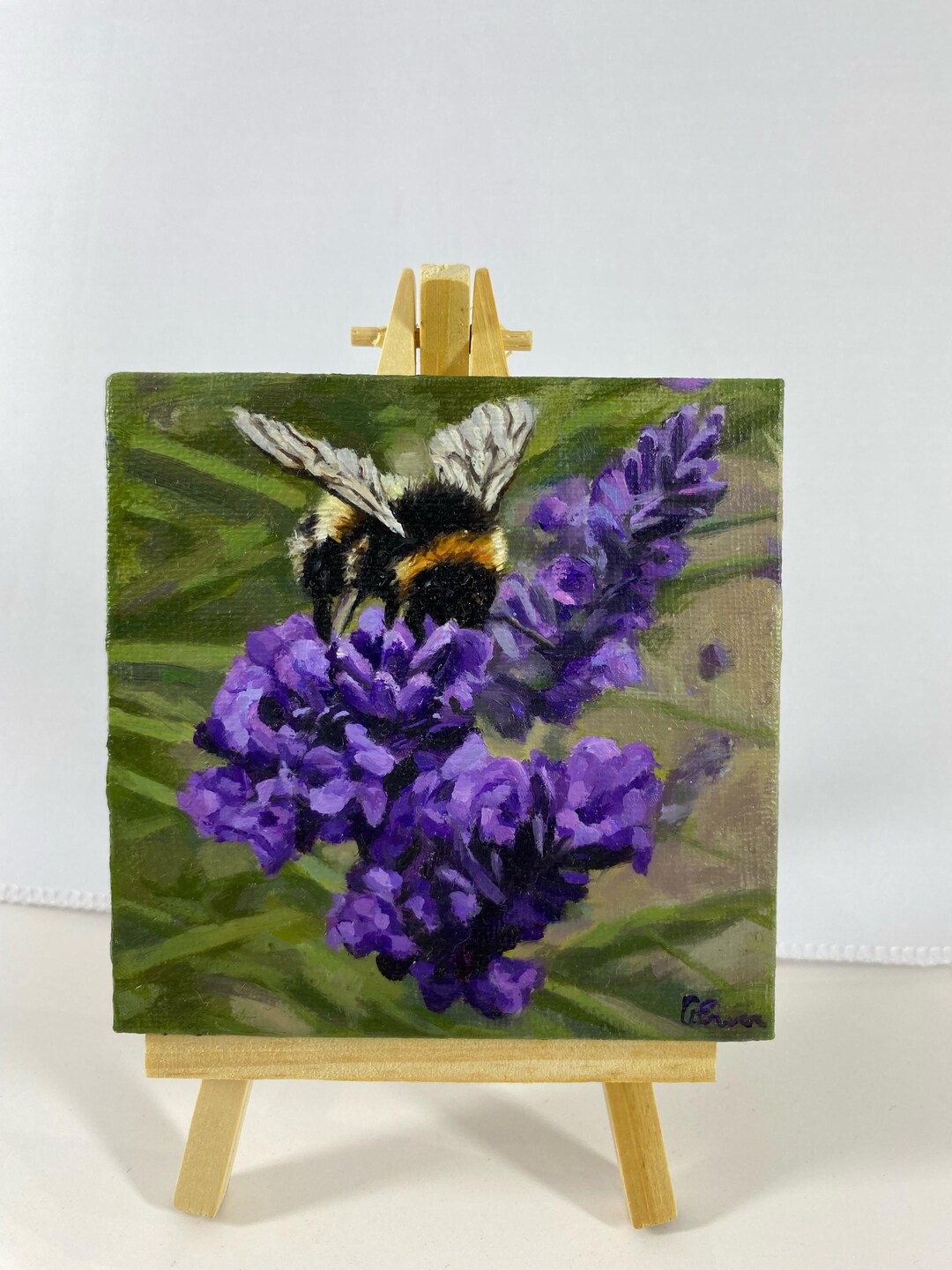 Mini Handmade Oil Painting of a Bumblebee, 4×4 Inch Painting of Bee on ...