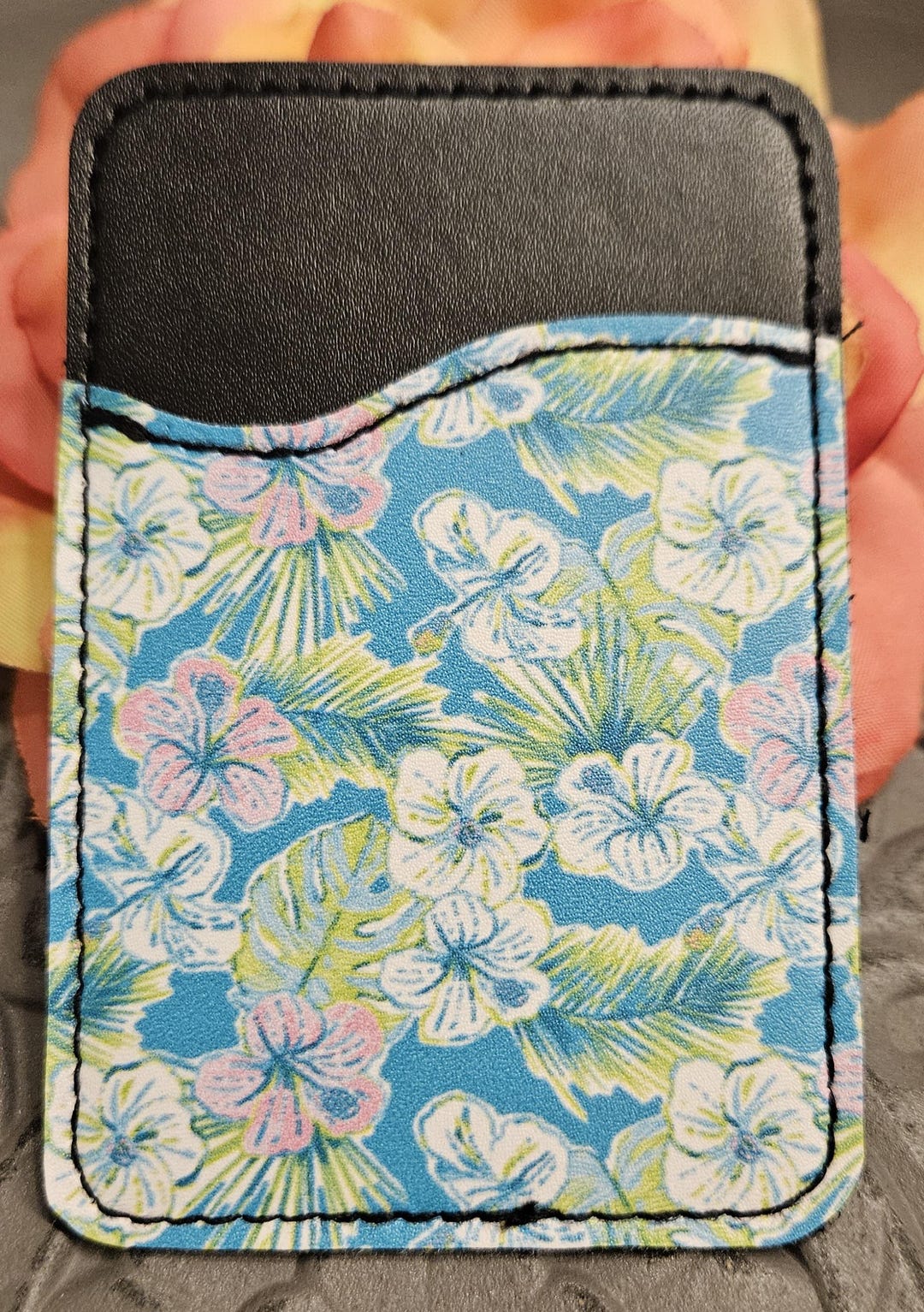Adhesive Cell Phone Pocket- Card Holder, Vinyl, Hibiscus Flower Print ...