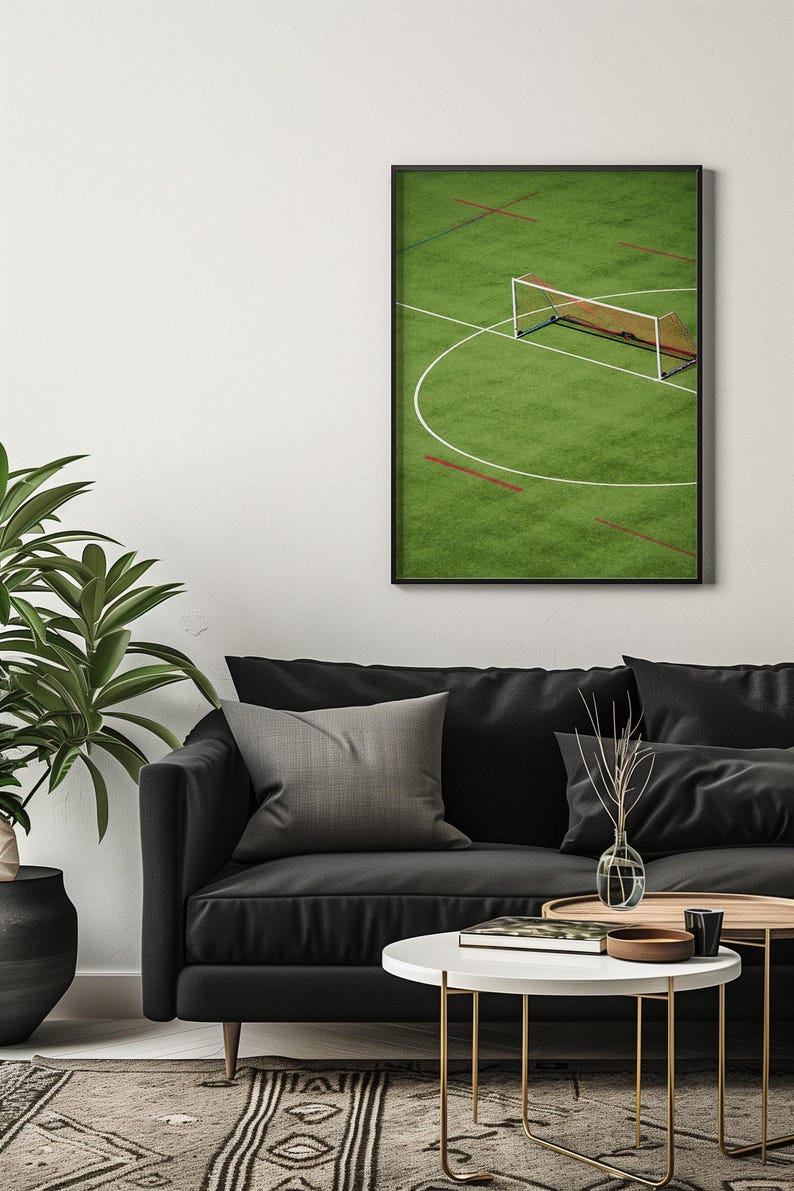 Soccer Field Poster, Sports Art Print, Green Turf, Goal Net, Modern ...