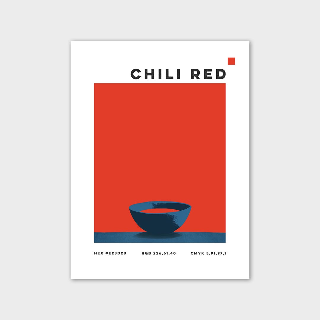 Modern Chili Red Color Palette Poster, Minimalist Kitchen Wall Art ...