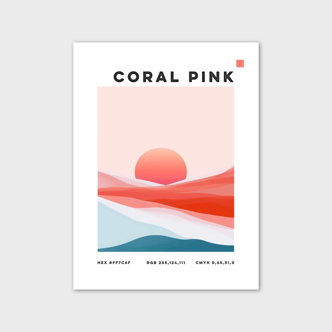 Modern Coral Pink Color Palette Poster, Minimalist Sunset Wall Art ...
