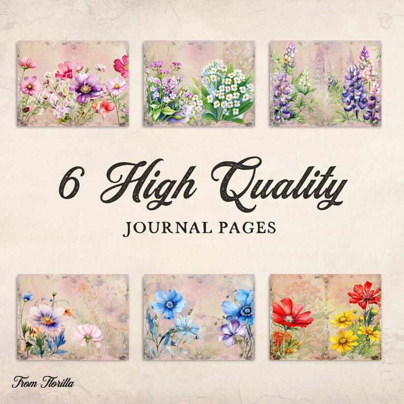 Watercolor Wildflowers Junk Journal Printable Page, 6 Digital Journal ...