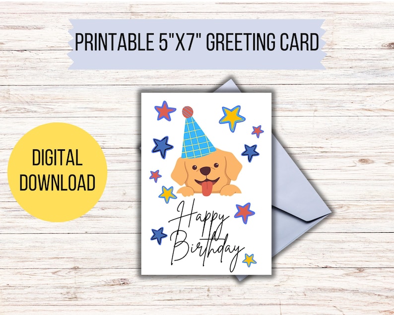 Printable Dog Birthday Card, Digital Greeting Card, Print at Home - Etsy