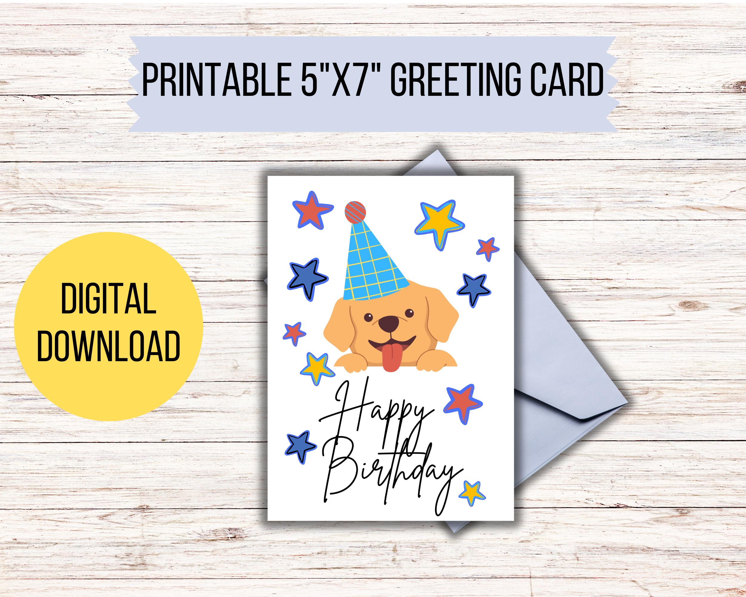 Printable Dog Birthday Card, Digital Greeting Card, Print at Home - Etsy