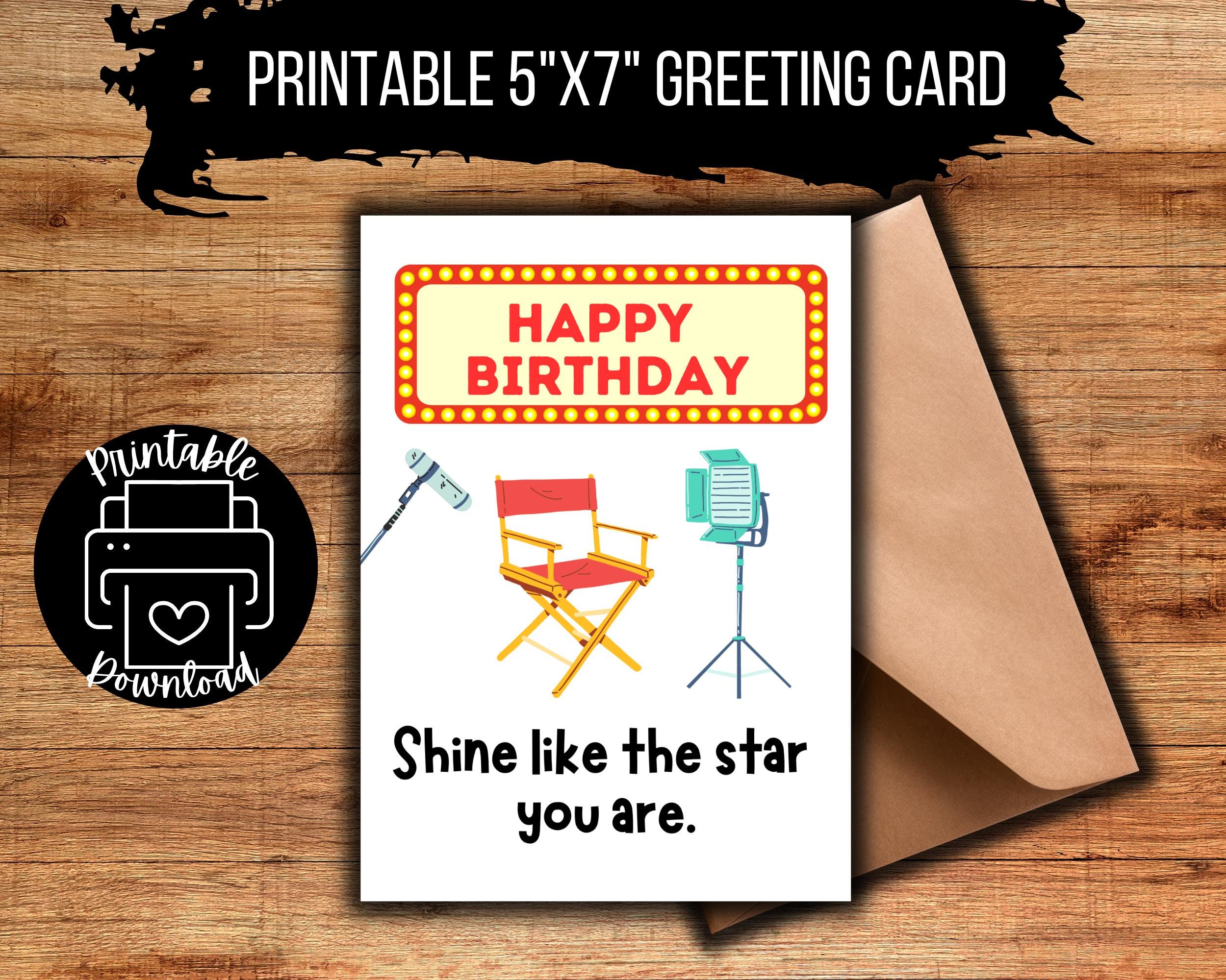 Movie Star Birthday Card, Digital Greeting Card Download, Print at Home ...