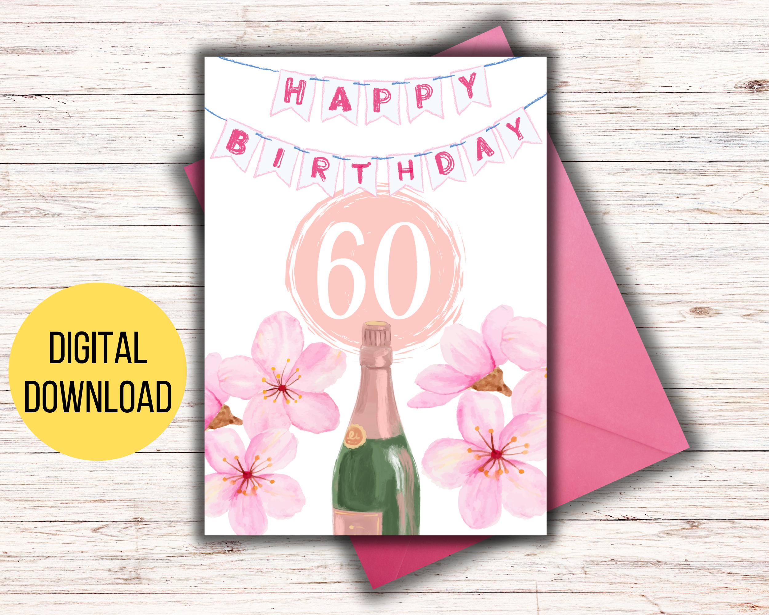 Printable 60th Birthday Card for Women, Milestone Age Card, 60 Greeting ...