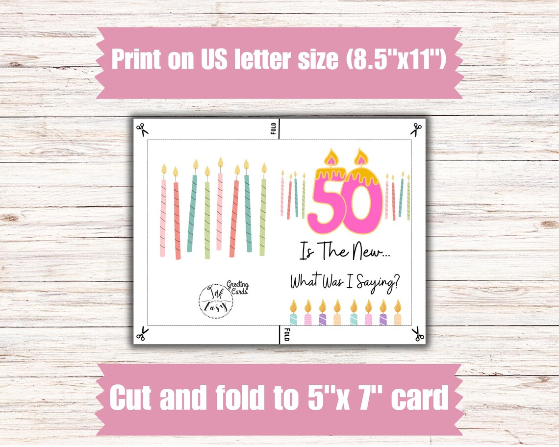 Printable Funny 50th Birthday Card, Print at Home, Digital Greeting ...