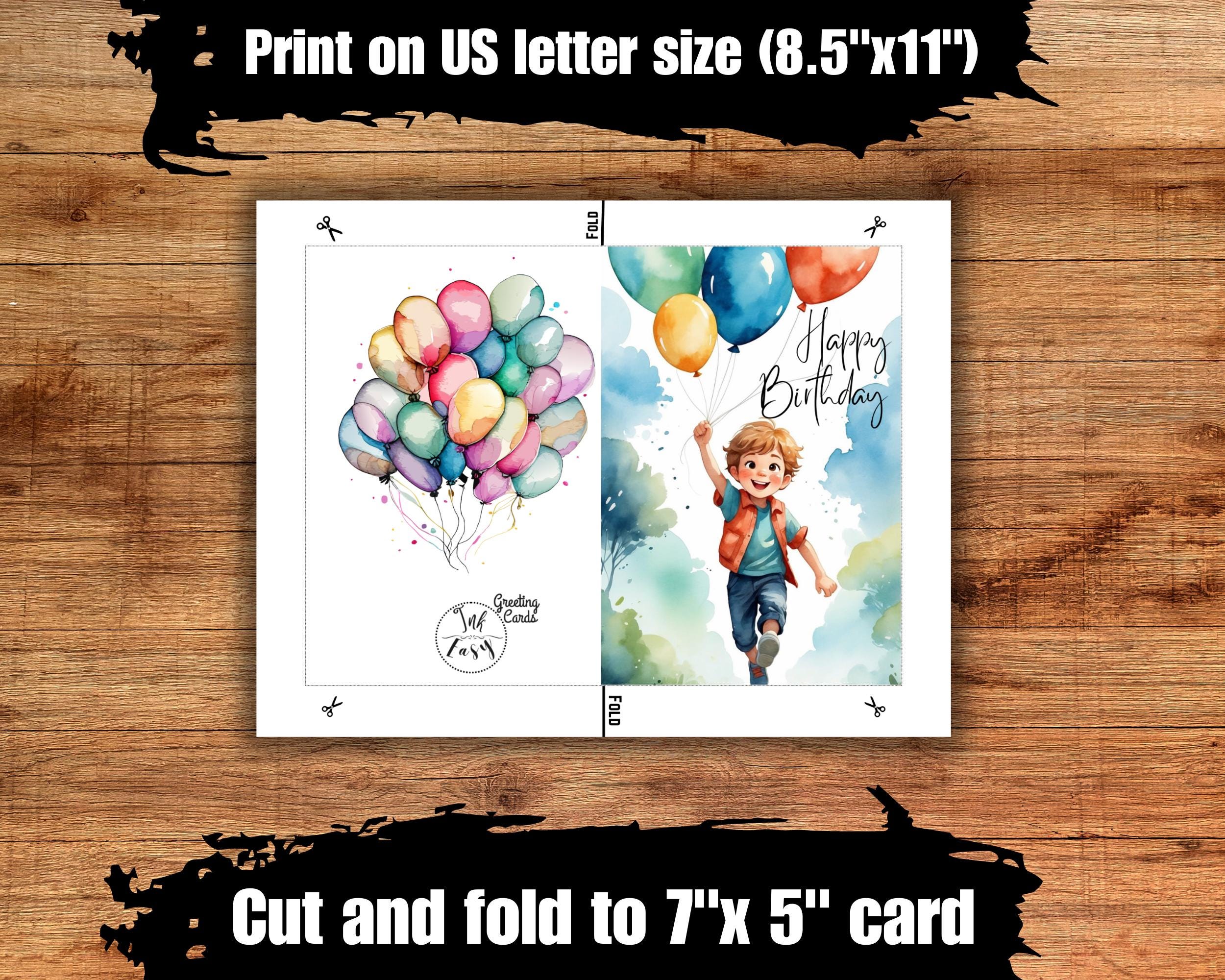 Printable Balloon Birthday Card| Birthday Card for Kids| Digital ...