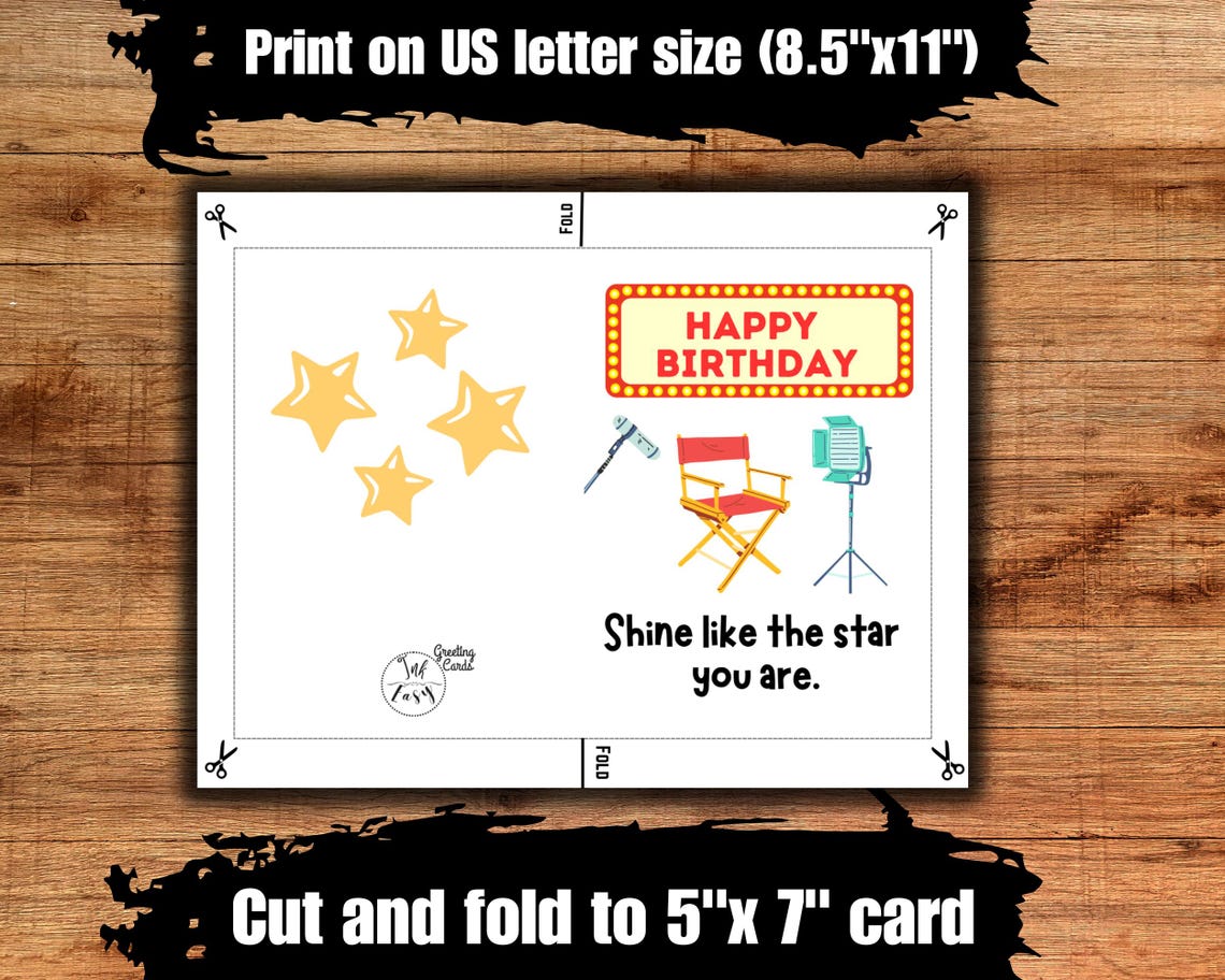 Movie Star Birthday Card, Digital Greeting Card Download, Print at Home ...