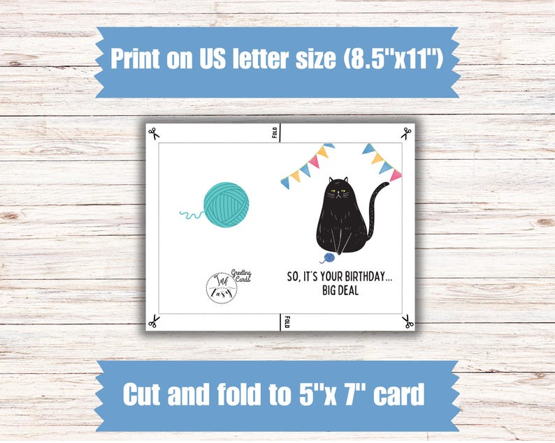 Printable Rude Cat Birthday Card, Digital Card, Print at Home - Etsy