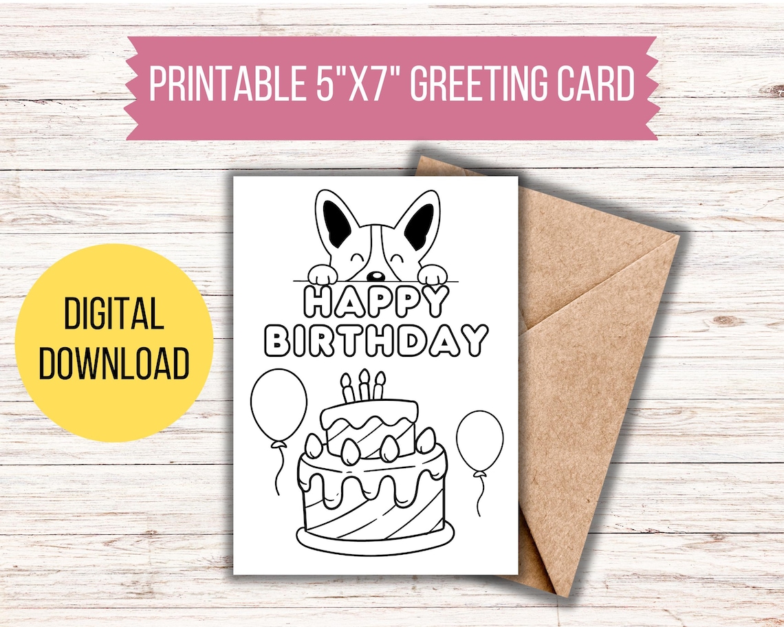 Birthday Cake Coloring Card, DIY Cards for Kids, Happy Birthday ...