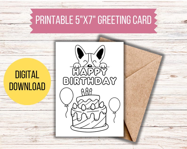 Birthday Cake Coloring Card, DIY Cards for Kids, Happy Birthday ...