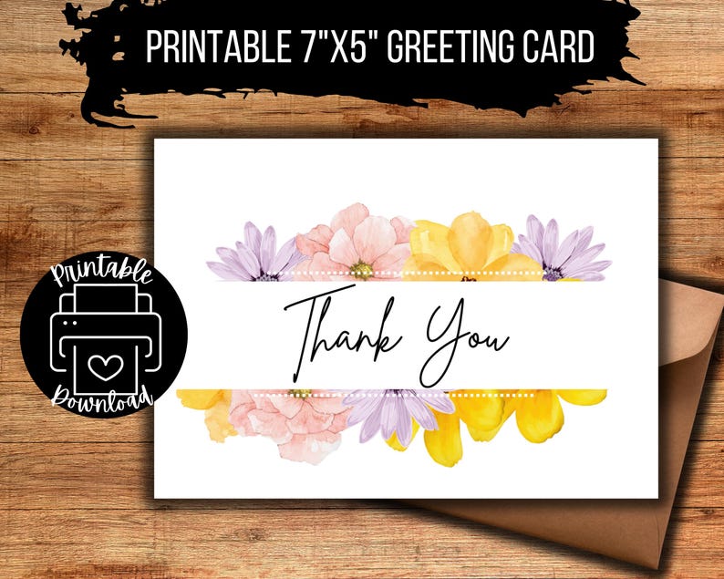 Printable Thank You Card | Digital Thank You Note | Print at Home 7"x5 ...