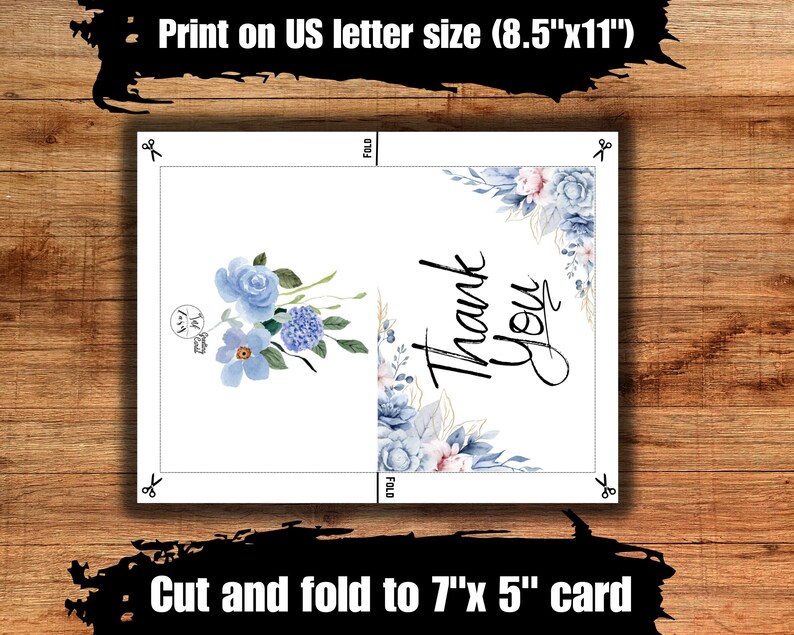 Blue Floral Themed Thank You Card| Printable Thank You Note| Wedding ...
