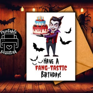 Printable Halloween Birthday Card| Funny Vampire Card| Halloween ...