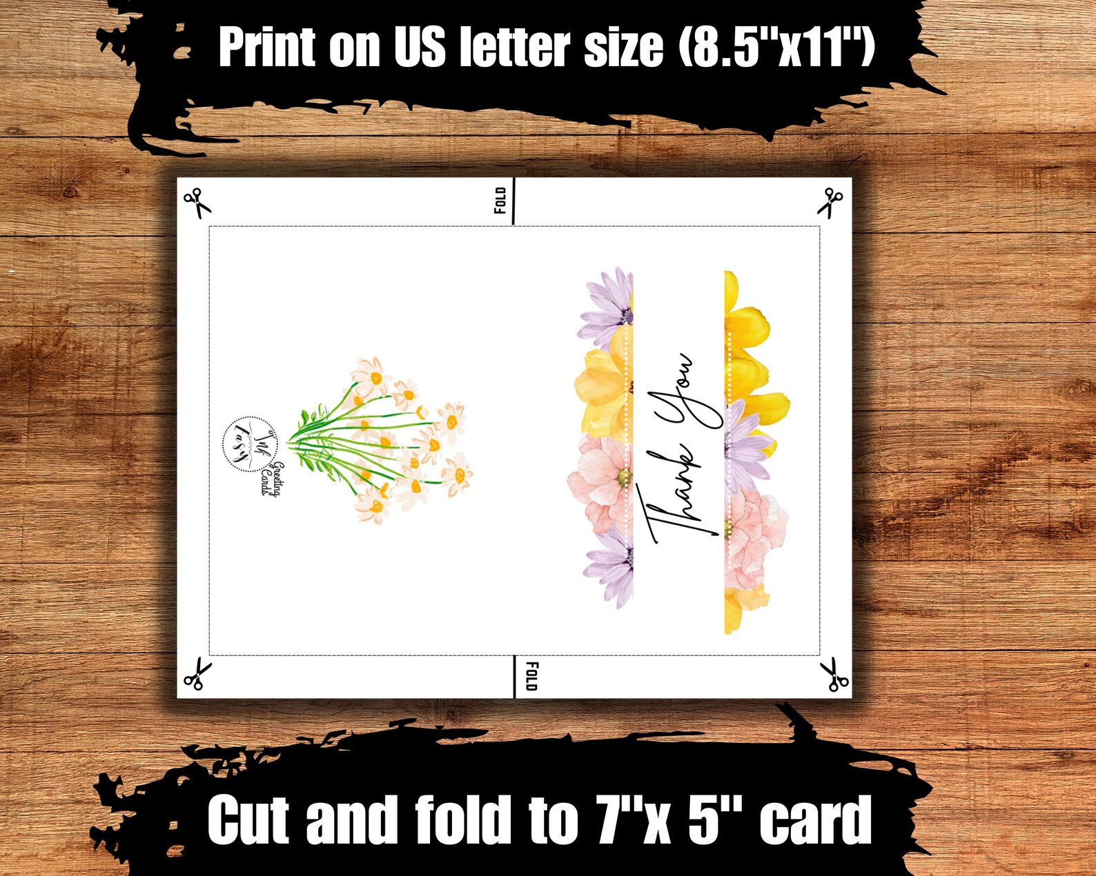 Printable Thank You Card | Digital Thank You Note | Print at Home 7"x5 ...
