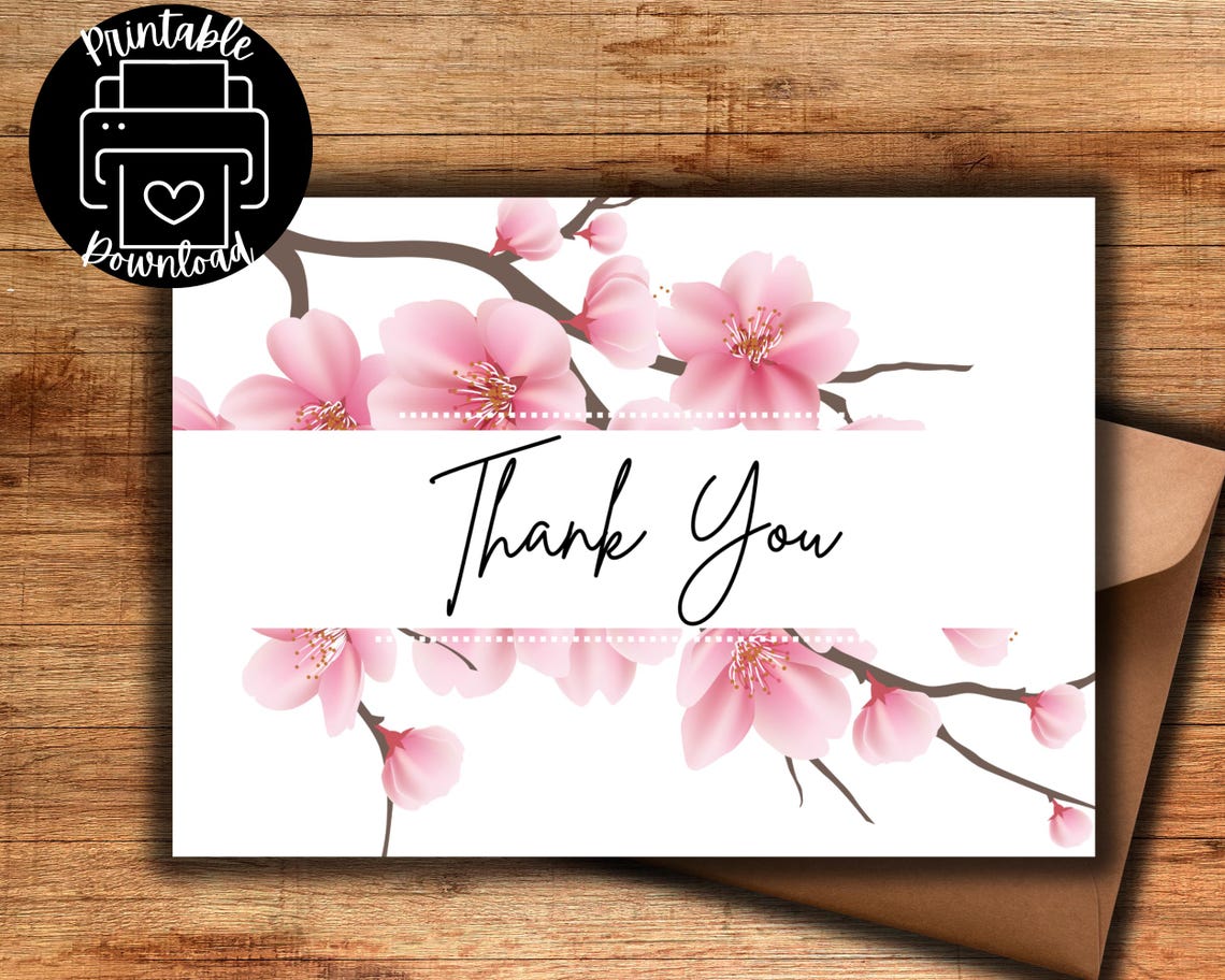 Pink Flower Thank You Card | Print at Home | Digital Download - Etsy