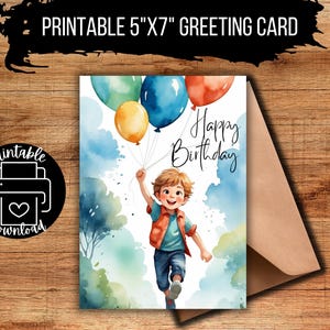 Printable Balloon Birthday Card| Birthday Card for Kids| Digital ...