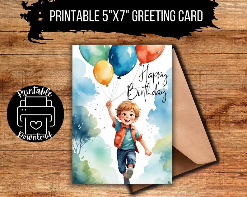 Printable Balloon Birthday Card| Birthday Card for Kids| Digital ...