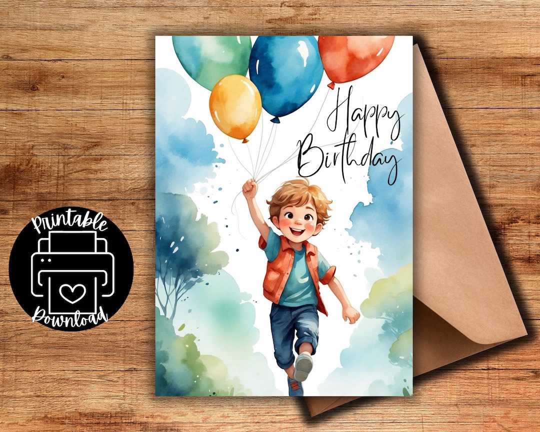 Printable Balloon Birthday Card| Birthday Card for Kids| Digital ...