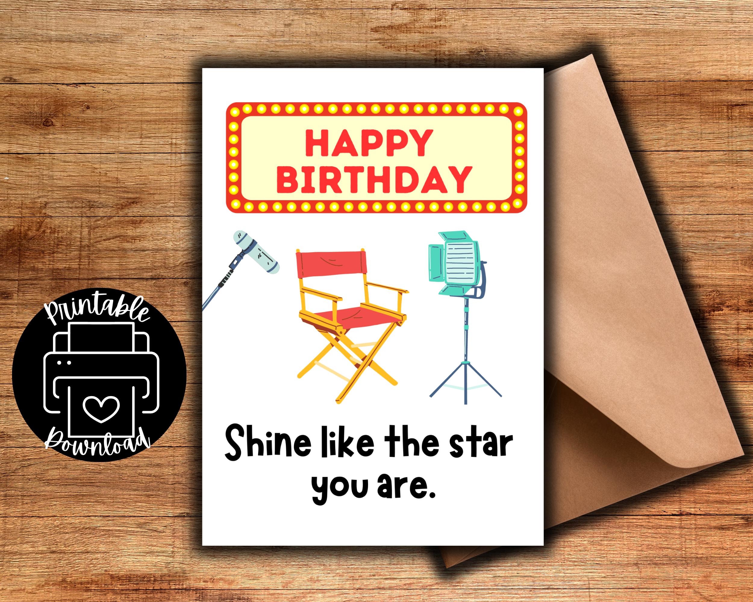 Movie Star Birthday Card, Digital Greeting Card Download, Print at Home ...