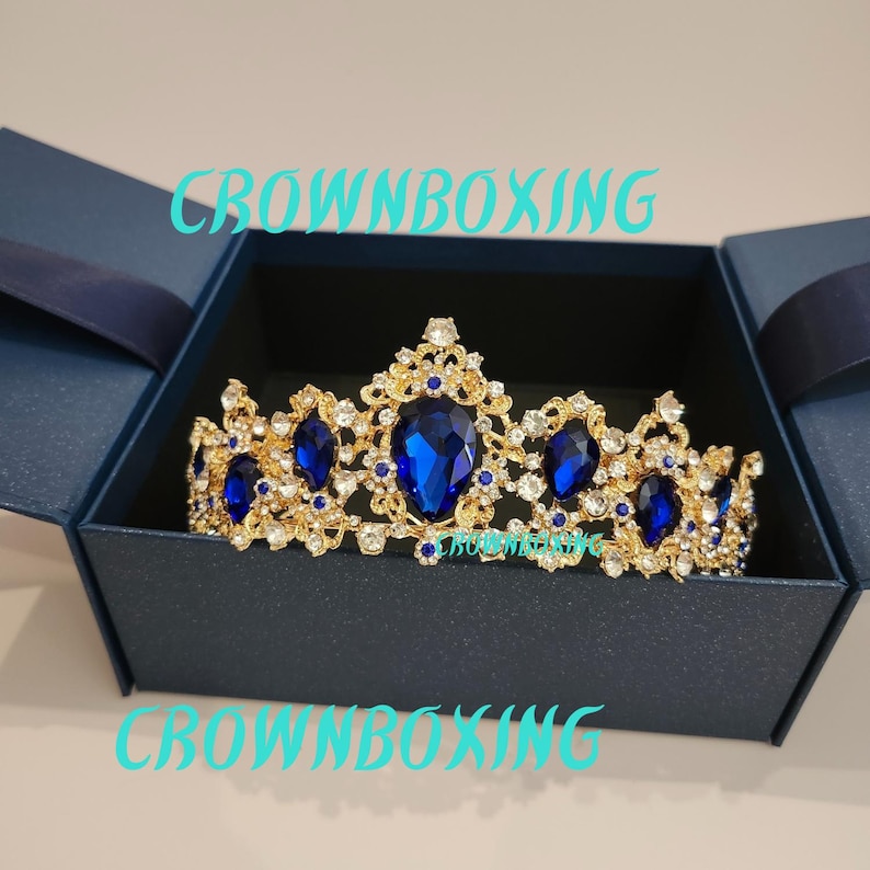 Blue Wedding Tiara Crown Princess Queen Headdress Rhinestone Headpiece ...