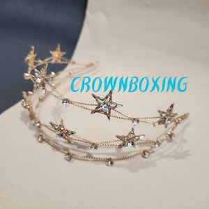 Star Gold Headband Tiara Crystal Wedding Headpiece Rhinestones Pageant ...