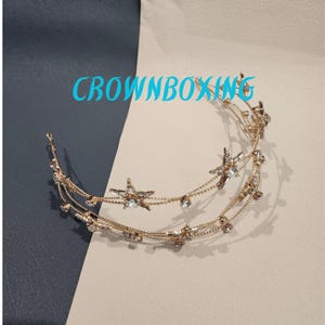 Star Gold Headband Tiara Crystal Wedding Headpiece Rhinestones Pageant ...