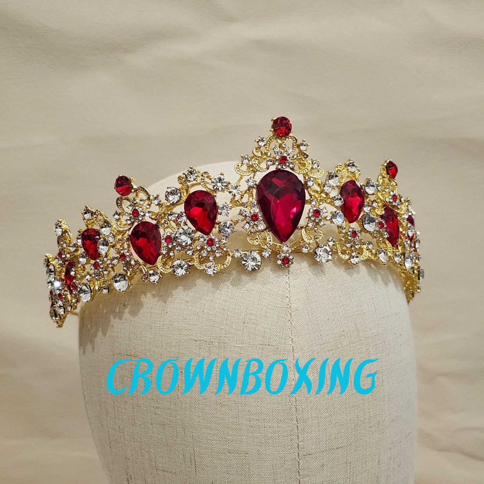 Red Crystal Tiara Wedding Crown Hair Accessory Baroque Bridal ...