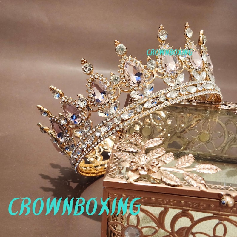 Pink Crystal Rose Gold Romantic Princess Crown, Vintage Bridal Crown ...