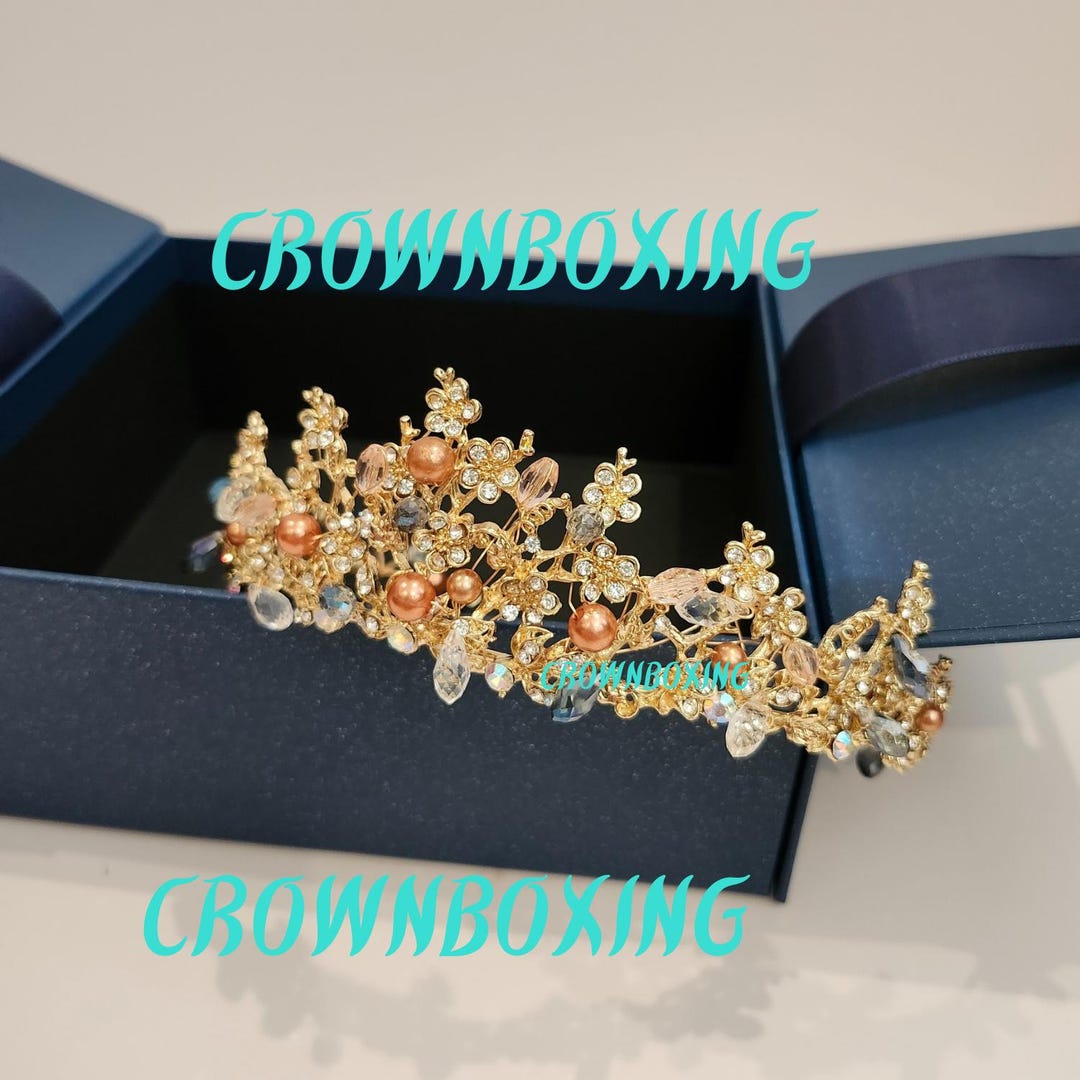 Gold Unique Tiara Crown Wedding Hair Accessories Luxury Crystal Bridal ...