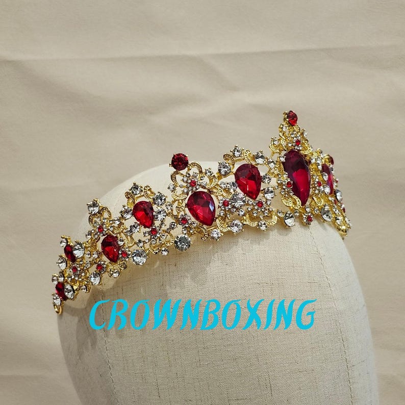 Red Crystal Tiara Wedding Crown Hair Accessory Baroque Bridal ...