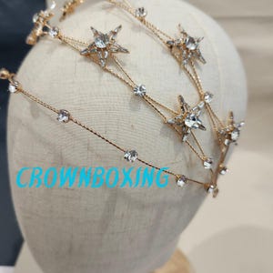 Star Gold Headband Tiara Crystal Wedding Headpiece Rhinestones Pageant ...