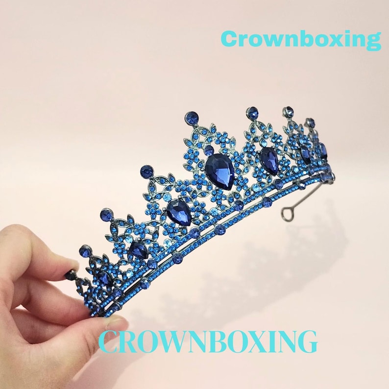 Blue Crystal Tiara Bridal Crown Blue Crystal Tiara Princess Headpiece ...