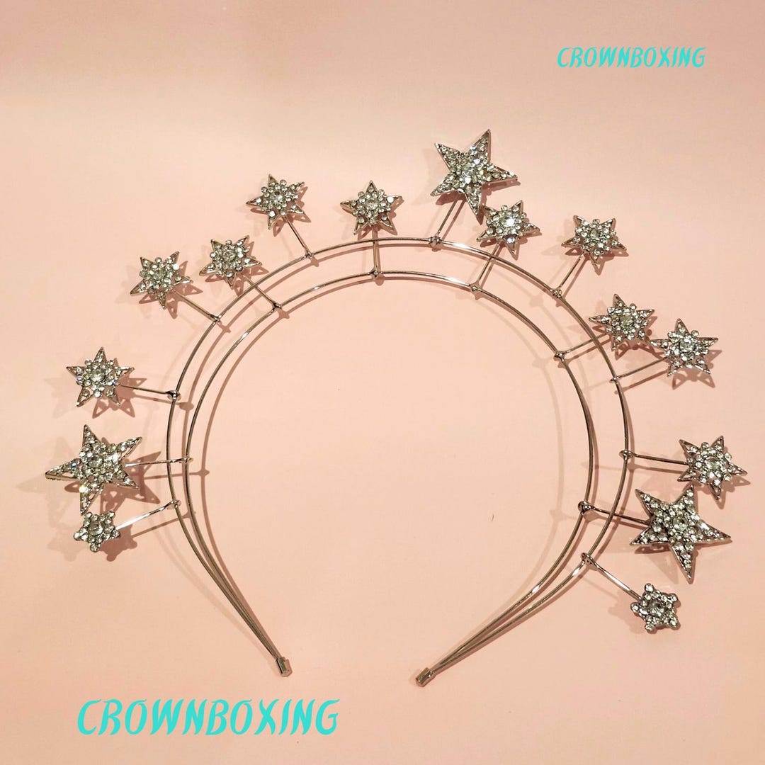 Silver Sparkly Star Tiara Headdress Bridal Hair Jewelry Wedding Crown ...