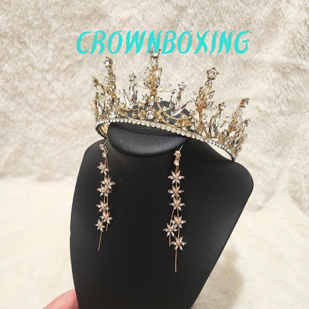 Gold Leaf Tiara Quinceanera Tiara Wedding Crown Bridal Earrings Jewelry ...